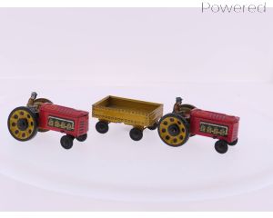 Tiny Tin Toys (blikken speelgoed) 2 x tractor en een aanhanger #3698