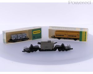 Schaal N Minitrix 3282 Container draagwagen met 2 "Danzas"containers ...